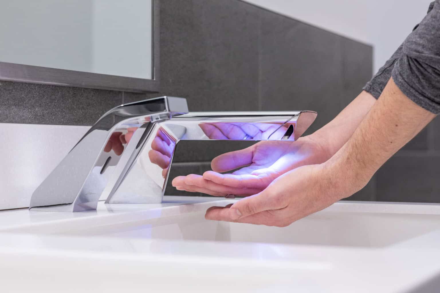 High-end Restrooms featuring Sinks with Built-in Hand Dryers