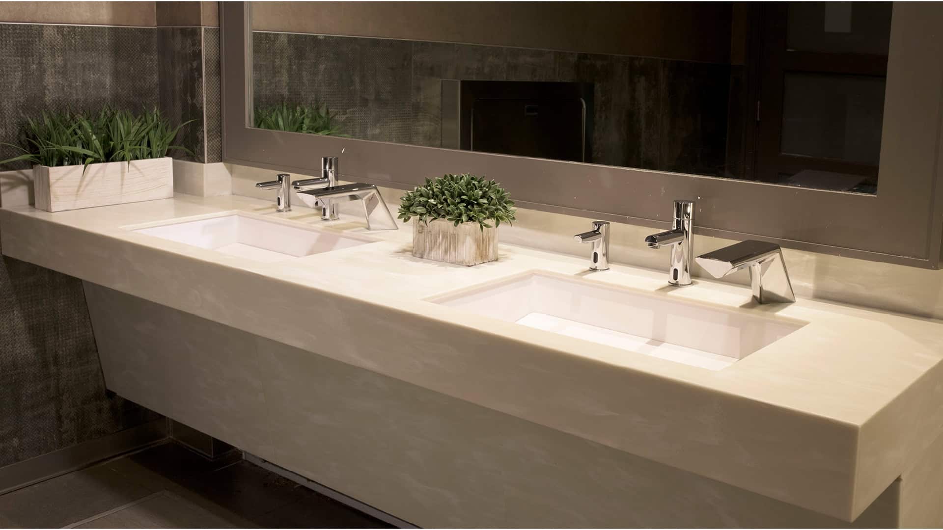 High-end Restrooms featuring Sinks with Built-in Hand Dryers