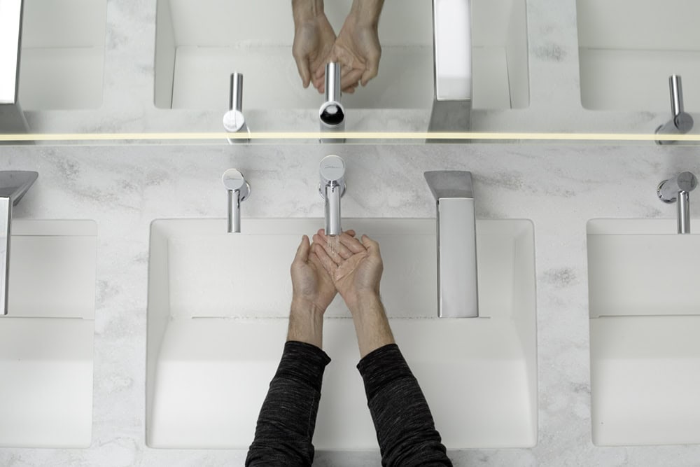 High-end Restrooms featuring Sinks with Built-in Hand Dryers